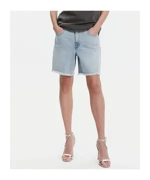 Michael Kors Boyfriend Denim Shorts With Fringed Hem - Blue