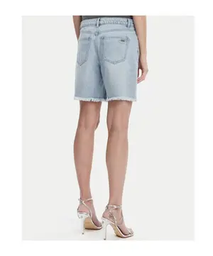 Michael Kors Boyfriend Denim Shorts With Fringed Hem - Blue