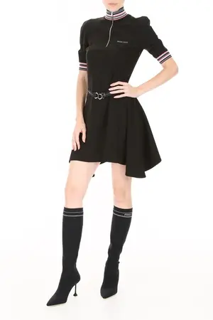 Prada Short-sleeved High-collar Sports Dress With Zipper