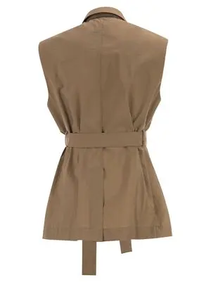 Brunello Cucinelli Sleeveless Belted Waistcoat With Pointed Collar - Brown