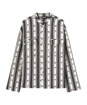 Palm Angels Monogram Jacquard Striped Overshirt - Black