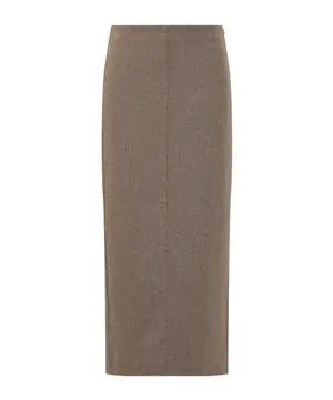 Brunello Cucinelli Midi Skirt With Slit Detail - Brown