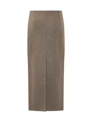 Brunello Cucinelli Midi Skirt With Slit Detail - Brown