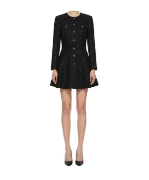 Marissa Chiara Textured Tweed Dress With Button Front And Crew Neckline