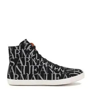 Emporio Armani High-top Sneakers With All-over Logo Print - Black