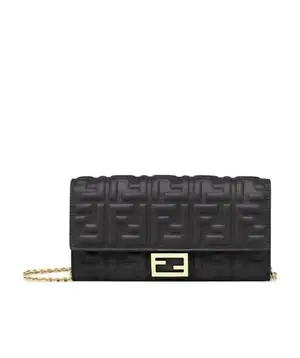 Fendi Ff Motif Baguette Continental Chain-linked Wallet - Black