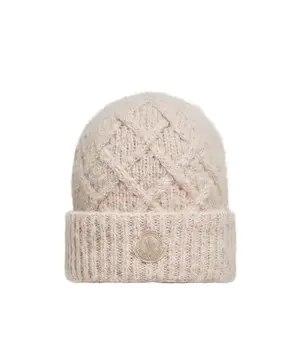 Moncler Logo Patch Knitted Beanie - Rose Pink