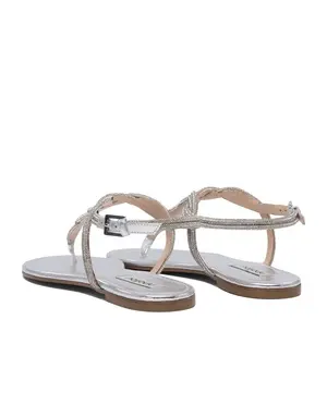 NINALILOU Round Toe Embellished Flat Sandals