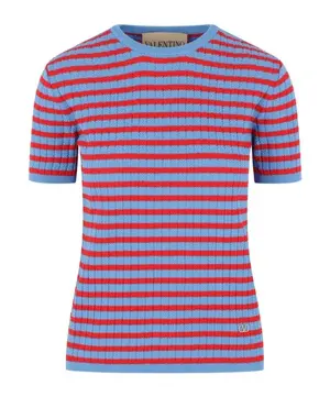 Valentino Garavani Striped Ribbed Crewneck Jumper - Blue