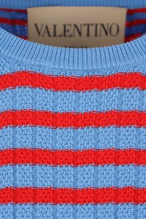 Valentino Garavani Striped Ribbed Crewneck Jumper - Blue