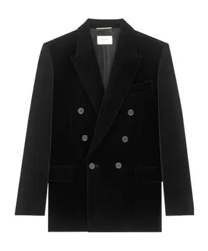 Saint Laurent Cassandre Double-breasted Velvet Jacket - Black