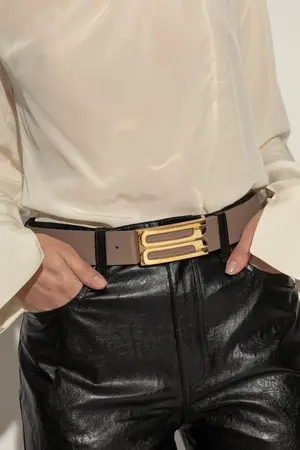 Victoria Beckham Leather Belt With Gold Buckle - Beige