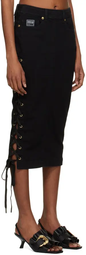Versace Lace-up Detailed Midi Denim Skirt
