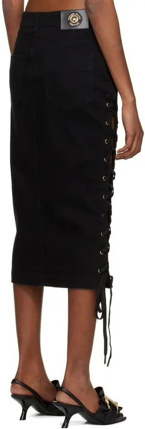 Versace Lace-up Detailed Midi Denim Skirt