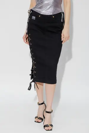 Versace Lace-up Detailed Midi Denim Skirt