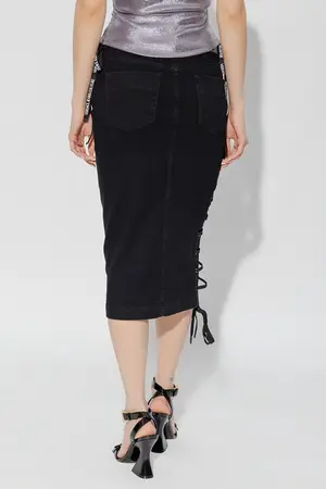 Versace Lace-up Detailed Midi Denim Skirt