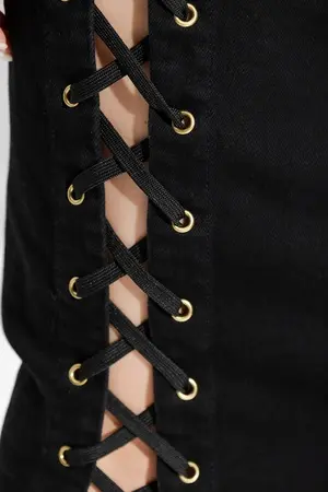 Versace Lace-up Detailed Midi Denim Skirt