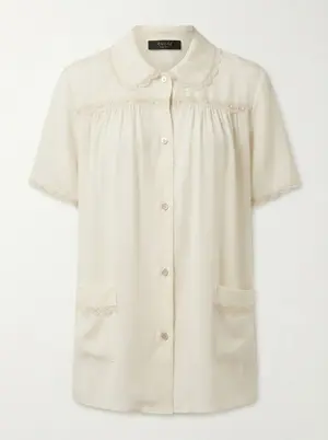 Gucci Silk Crêpe De Chine Shirt With Lace Trim