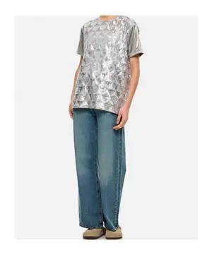 Junya Watanabe Short-sleeve Crewneck T-shirt With Sequined Detailing - Gray