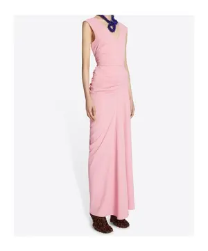 Dries Van Noten Sleeveless Deep V-neck Long Pendant Dress With Rear Knotted Detail