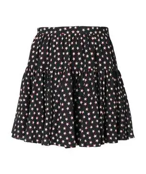 Saint Laurent Gathered Skirt In Crepe De Chine With Star Print