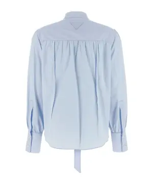 Prada Long Sleeve Shirt With Bow Detail And Ruching - Interstellar Blue