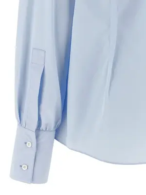 Prada Long Sleeve Shirt With Bow Detail And Ruching - Interstellar Blue