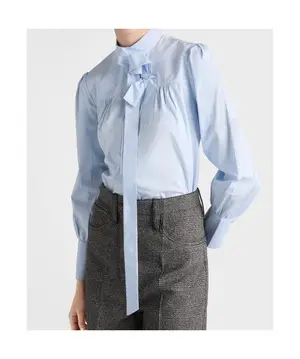 Prada Long Sleeve Shirt With Bow Detail And Ruching - No