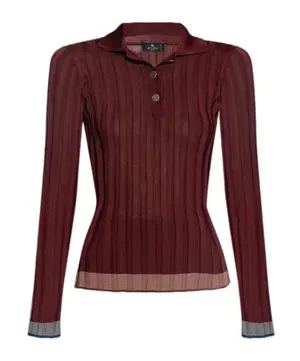Etro Pegaso Button Ribbed Knit Polo Shirt - Brown
