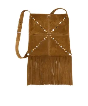 Valentino Garavani Embellished Fringed Edge Shoulder Bag - Brown