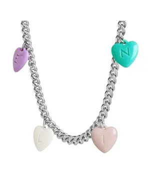 Celine Heart Shaped Pendant Necklace In Plexiglass And Brass With Rhodium Finish