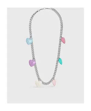 Celine Heart Shaped Pendant Necklace In Plexiglass And Brass With Rhodium Finish