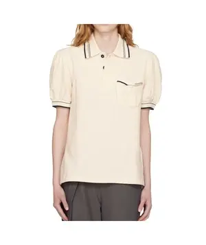 OPEN YY Striped Ribbed Short Sleeve Polo Shirt
