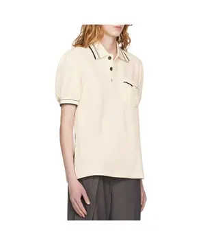OPEN YY Striped Ribbed Short Sleeve Polo Shirt