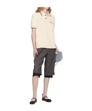 OPEN YY Striped Ribbed Short Sleeve Polo Shirt