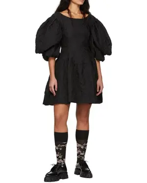 Simone Rocha Jacquard Puff-sleeve Mini Dress