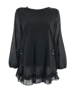 Max Mara Round Neck Long Sleeve Blouse With Ruffle Hem