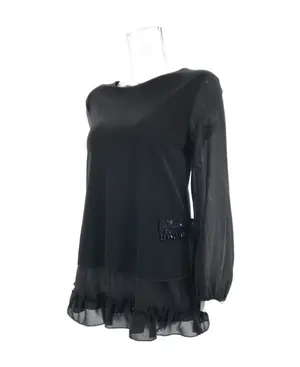Max Mara Round Neck Long Sleeve Blouse With Ruffle Hem