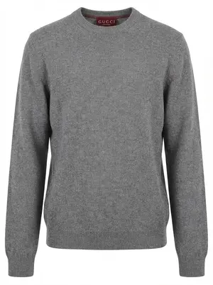 Gucci Wool Cashmere Crewneck Sweater With Web Detail - Grey