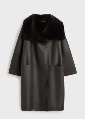 TOTEME Paneled Shearling Coat - Dark Brown