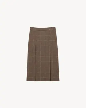 Saint Laurent Checked Midi Skirt - Brown