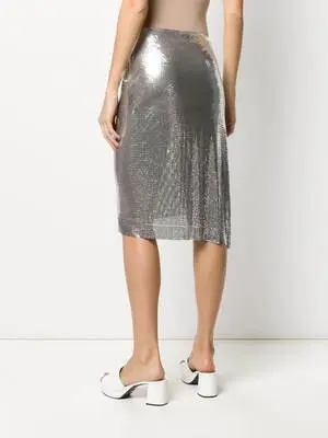 Rabanne Asymmetric Metallic Ruched Midi Skirt