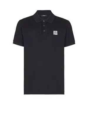 Balmain Logo Embroidered Short-sleeved Polo Shirt - Black