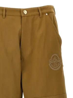 Moncler Cotton Canvas Logo Embroidered Trousers