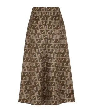 Fendi Ff Pattern High-waisted Maxi Skirt - Brown