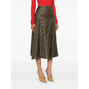 Fendi Ff Pattern High-waisted Maxi Skirt - Brown