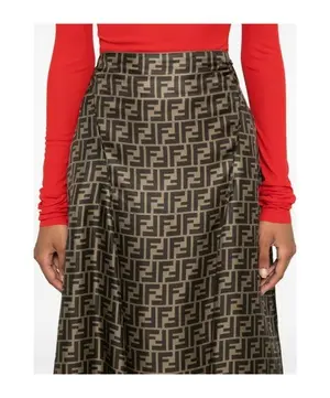 Fendi Ff Pattern High-waisted Maxi Skirt - Brown