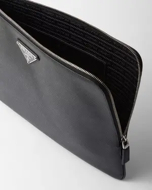 Prada Large Saffiano Leather Pouch With Removable Wristband