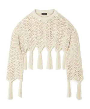 Alanui Chevron-knit Fringed Crewneck Jumper