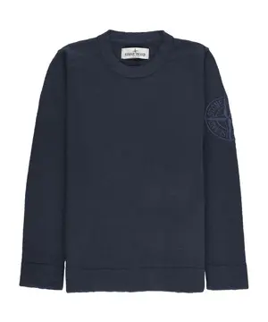 Stone Island Embroidered Logo Knitted Jumper - Blue